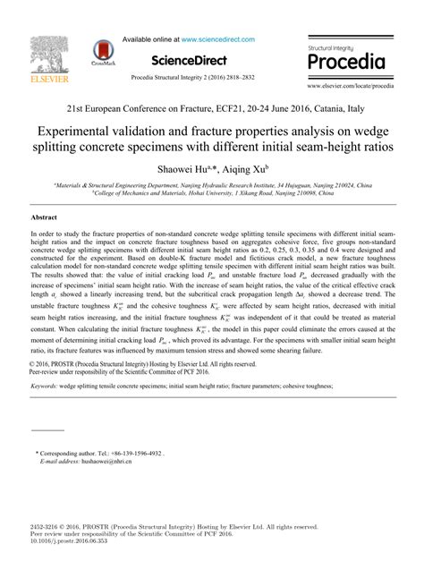 Pdf Experimental Validation And Fracture Properties Analysis On Wedge Splitting Concrete
