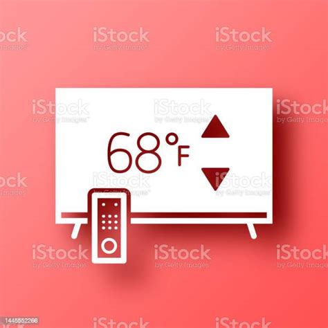 난방 제어 기능이 있는 Tv 그림자가 있는 빨간색 배경의 아이콘 3차원 형태에 대한 스톡 벡터 아트 및 기타 이미지 3차원