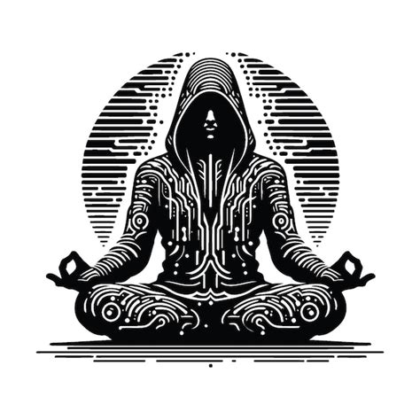 Assasin Silhouete With Cyberpunk Pattern Illustration Premium Ai Generated Vector