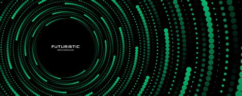 3d 녹색 원 추상 배경입니다 점선이 있는 어두운 공간에서 빅 데이터 시각화 모양 효과 장식 테크노 스타일의 현대적인 배너입니다 그래픽 디자인 요소는 웹 포스터 전단지 카드