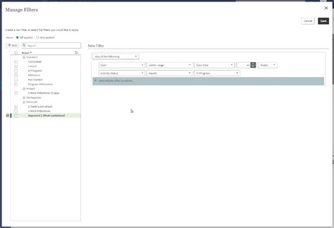 Creating And Using Filters In Oracle Primavera Cloud Taradigm