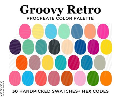 Retro Bright Color Palette For Procreate Procreate Color Swatches Hex Codes Vintage Procreate