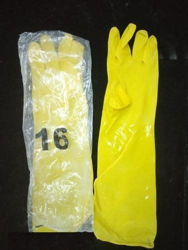 Plain Yellow 16 Inch PVC Unsupported Gloves Finger Type Full Fingered