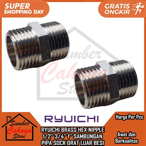 Jual Ryuichi Brass Hex Nipple 1 2 3 4 1 Inci Ryu114 Ryu115 Ryu116 Sambungan Pipa Sock Drat
