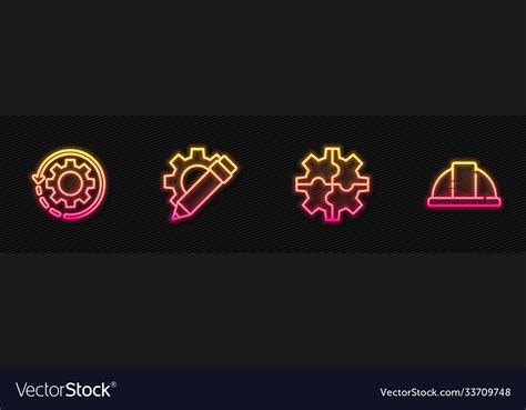 Set Line Gear And Arrows As Workflow Pencil Gear Vector Image