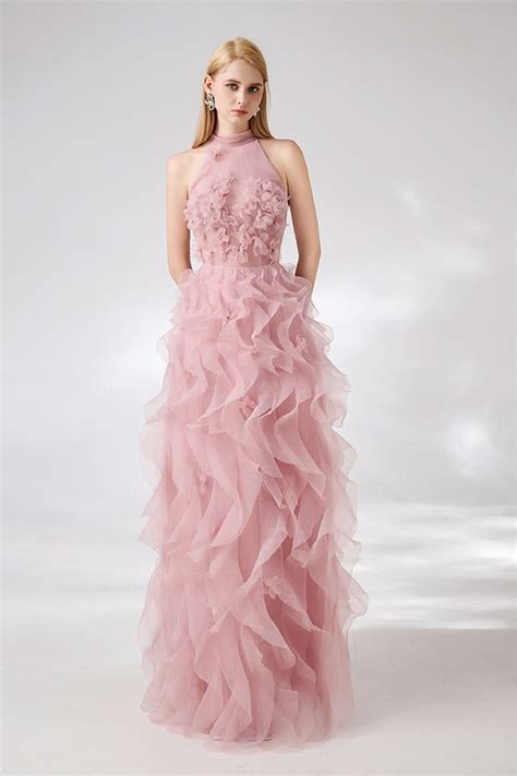 Pink Layered Stone Organza Floral Embellished Gown Cult Mia Happy