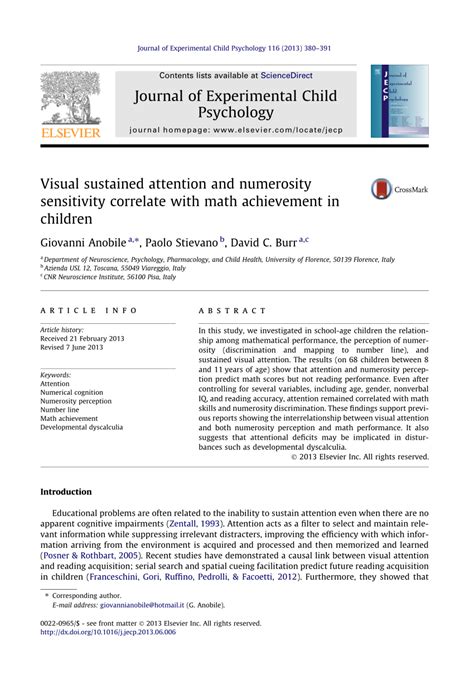 Pdf Visual Sustained Attention And Numerosity Sensitivity Correlate With Math Achievement In