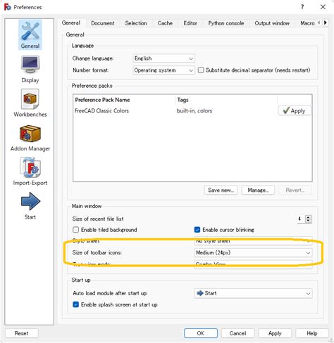 freecad ツールバーアイコンのサイズの設定 xsim