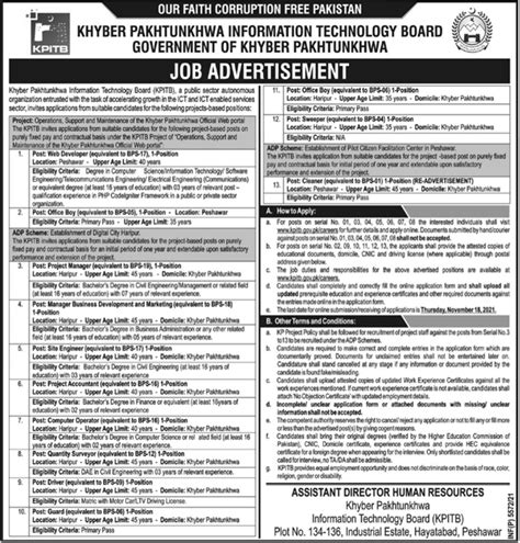 Khyber Pakhtunkhwa Information Technology Board Kpitb Jobs 2025 Job