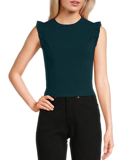 Moa Moa Sleeveless Crew Neck Ruffle Top Dillards