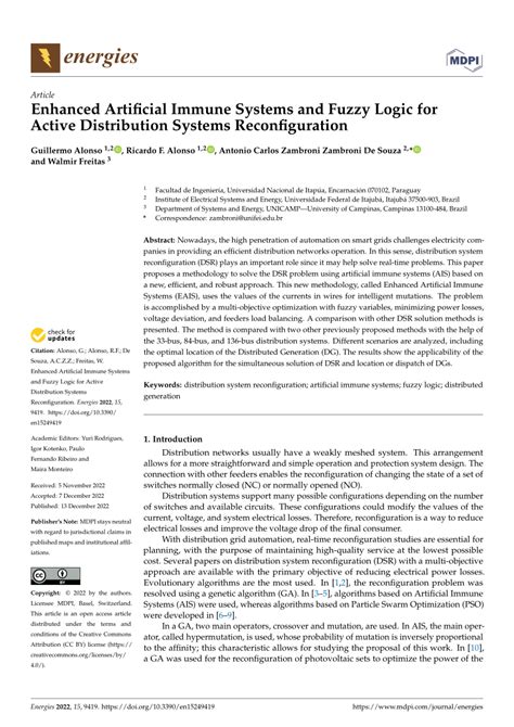 Pdf Enhanced Artificial Immune Systems And Fuzzy Logic For Active Distribution Systems