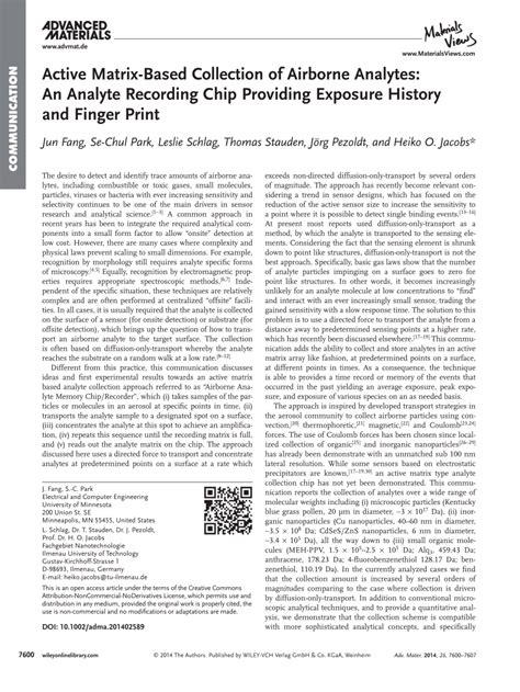 Pdf Active Matrix Based Collection Of Airborne Analytes An Analyte