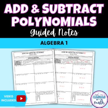 Adding And Subtracting Polynomials Guided Notes Lesson Algebra 1