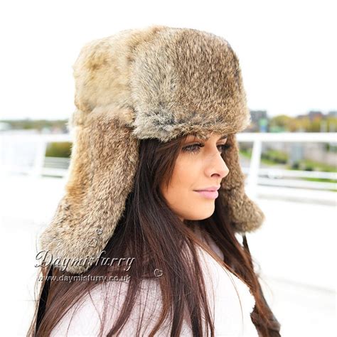 Brown Rabbit Fur Russian Ushanka Hat Etsy Uk