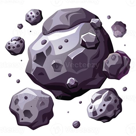 Cartoon Illustration Of Asteroid Cluster In Space Showcasing Various