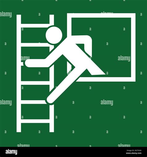 Emergency Exit Window Ladder Sign Symbol Vector Green White Stock