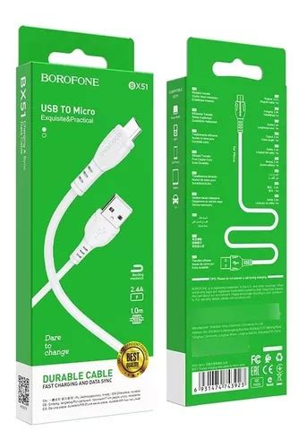Cabo Borofone BX51 branco com entrada USB saída Micro-USB v8 | MercadoLivre