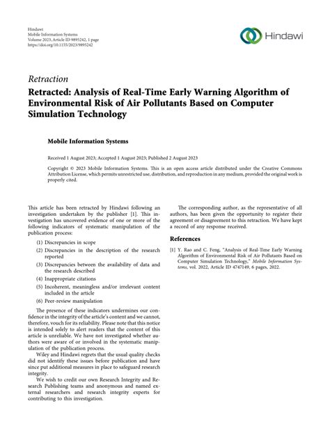 pdf retracted analysis of real time early warning algorithm of