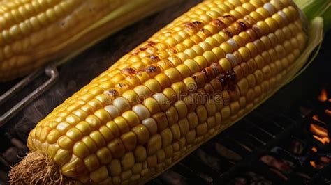 Ai Generated Corn On The Cob Roasting On A Barbecue Grill Stock
