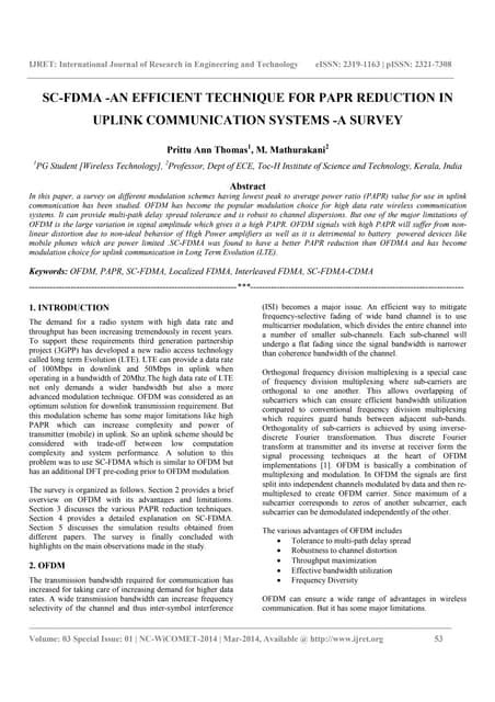 Sc Fdma An Efficient Technique For Papr Reduction In Pdf