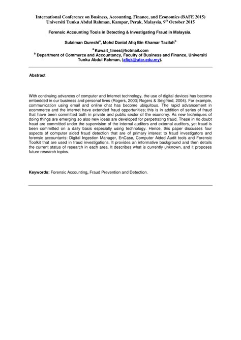 Pdf Forensic Accounting Tools In Detecting And Investigating Fraud In