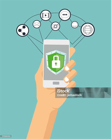 Padlock Smartphone Cyber Security System Design Stock Illustration