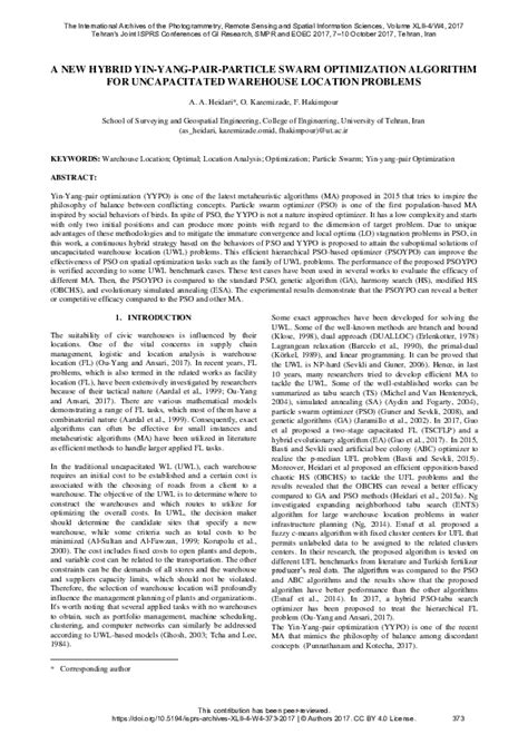 Pdf A New Hybrid Yin Yang Pair Particle Swarm Optimization Algorithm For Uncapacitated