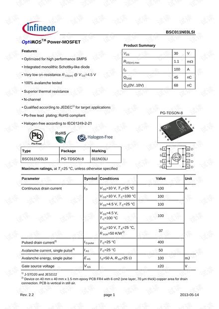 bsc011n03lsiinfineon英飞凌电子元器件芯片 pdf资源 csdn文库
