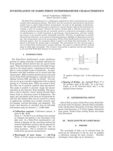 Fabry Perot Interferometer Govind Pdf Interferometry Wavelength