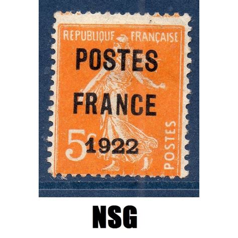 Timbre France Préoblitérés Yvert 36 semeuse poste France 1922 5c orange
