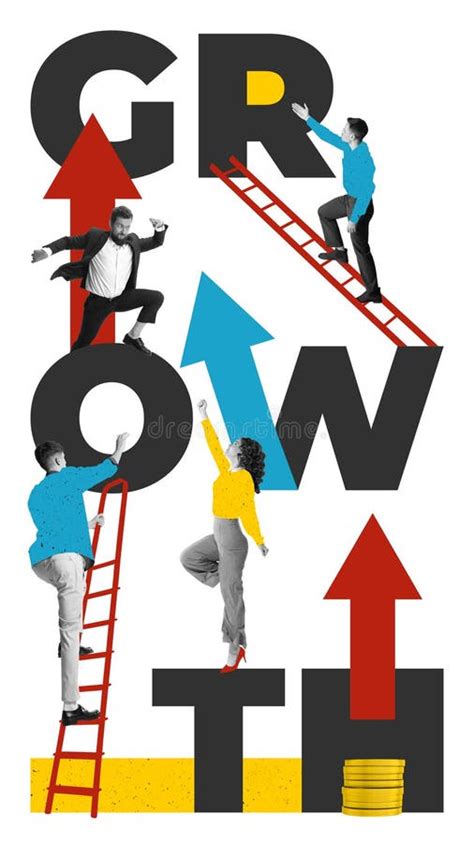 Business Growth Business People Climbing Ladders And Arrows Progress