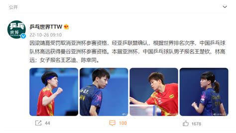 亚乒联盟确认：林高远顶替梁靖崑参赛亚洲杯！国乒重罚却引起争议凤凰网
