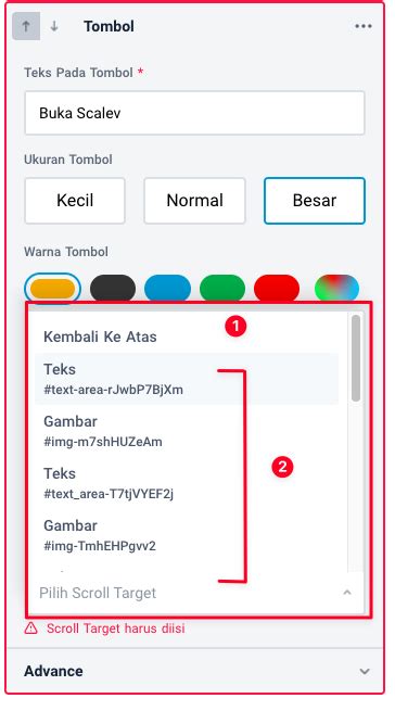 tutorial cara setting tombol scroll target rapat scalev