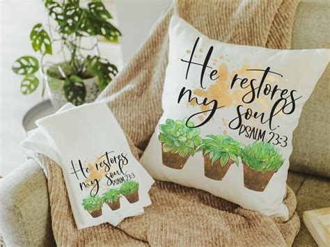 He Restores My Soul Succulent Throw Pillow For Bedroom Psalm Gift