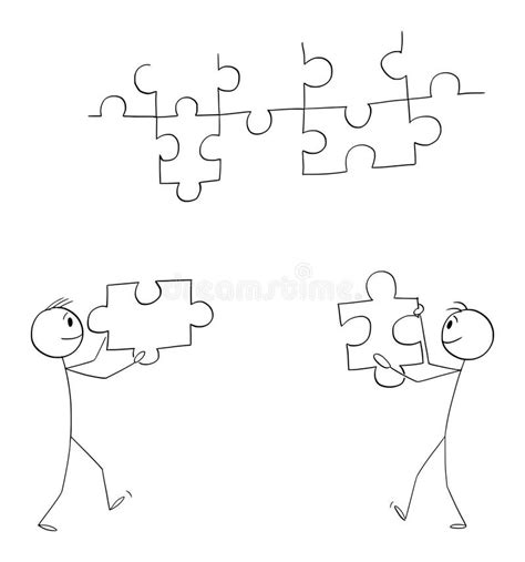 Persons Or Businessmen Solving Puzzle Together Vector Cartoon Stick