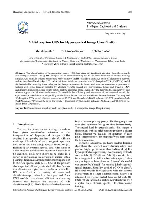 Pdf A 3d Inception Cnn For Hyperspectral Image Classification Murali Kanthi