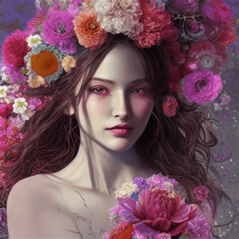 32k Cinematic Bohemian Girl With Flowers Full Body Render Creative