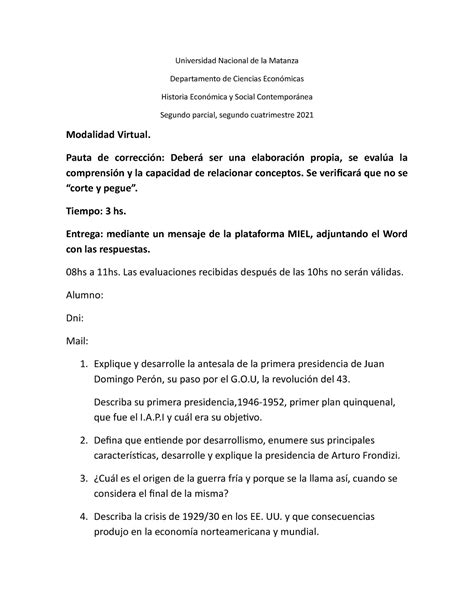 Segundo Parcial De Historia Economica Social Y Contemporanea