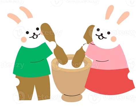 Moon Rabbits Are Pounding Mochi 47389998 Png
