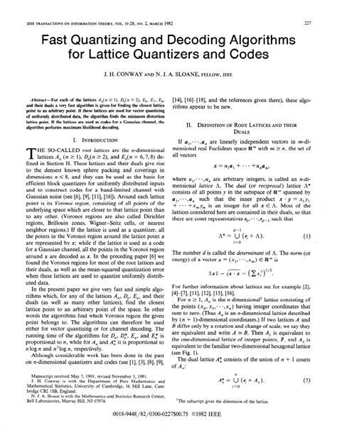 Pdf Fast Quantizing And Decoding Algorithm For Lattice Quantizers And