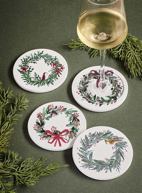 Les Sous Verres Couronnes Des Fêtes Ensemble De 4 Collection De Noël