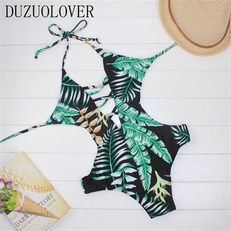 Duzuolover One Piece Swimsuit Sexy Cut Out Swimwear Women Bodysuit