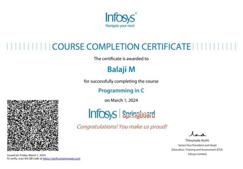 M Balaji On Linkedin Cprogramming Infosysspringboard Certification