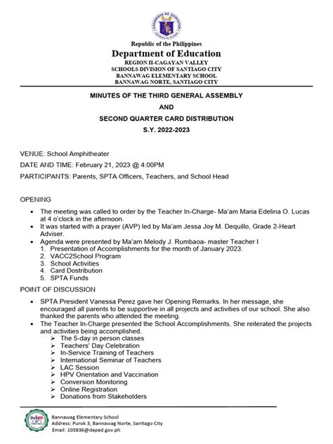 Minutes 3rd Spta Gen Meeting Pdf