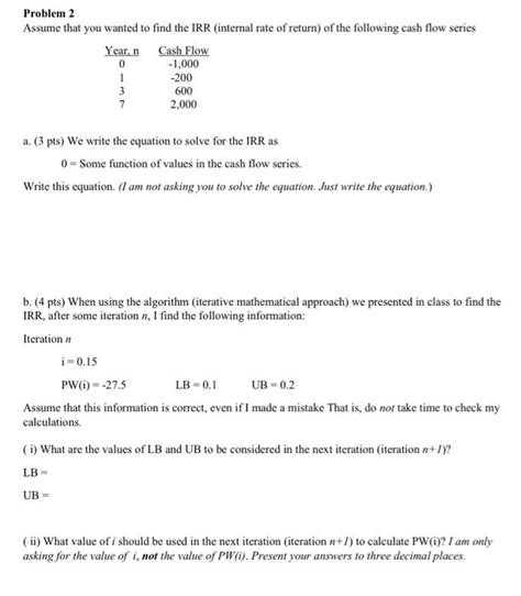 Solved Problem 2 Assume That You Wanted To Find The Irr