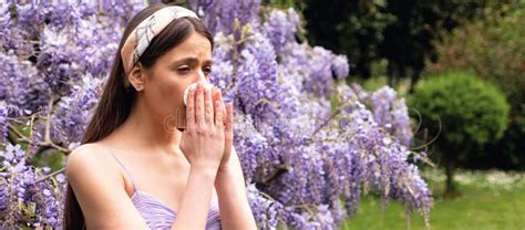 Spring Allergy Flu Banner Girl With Nose Allergy Sneezing Polen