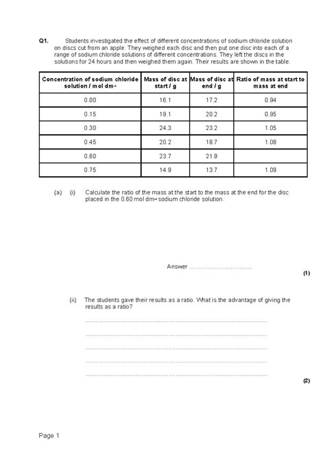 Osmosis Exam Questions And Answers Q1 Students Investigated The