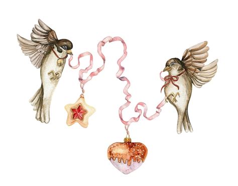 Premium Photo Christmas Composition With Bird Sparrow Hand Drawn