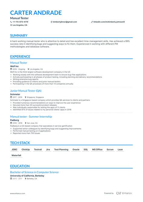 Manual Tester Resume Examples Guide For 2023 Layout Skills Keywords Job Description