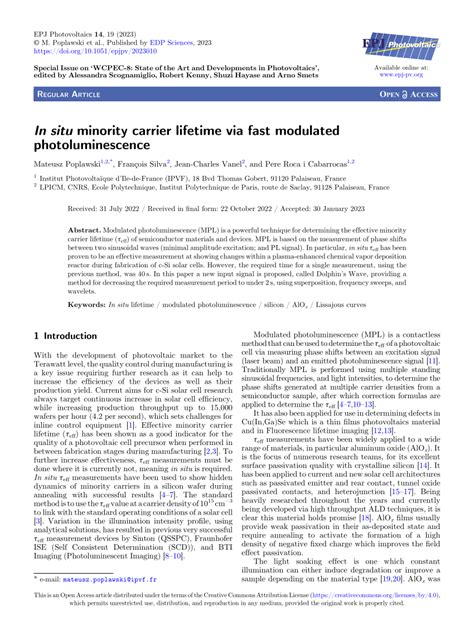 PDF In Situ Minority Carrier Lifetime Via Fast Modulated